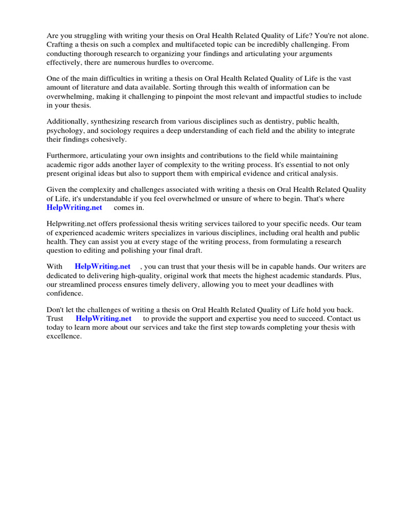Thesis On Oral Health Related Quality of Life | PDF | Quality Of Life ... Thesis On Oral Health Related Quality of Life | PDF | Quality Of Life ...