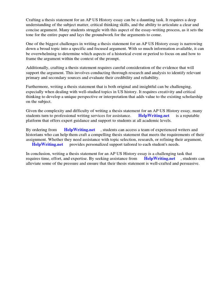 AP Us History Essay Thesis Statements | PDF | Essays | Thesis