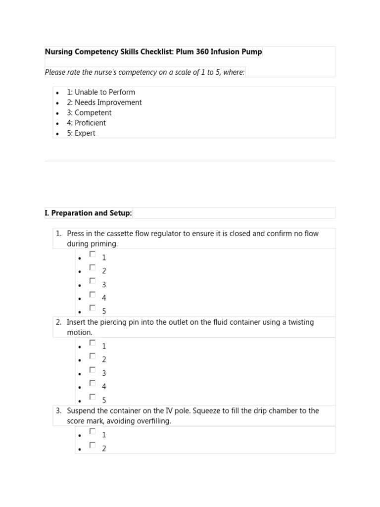Nursing Competency Skills Checklist (Plum 360) | PDF | Science & Mathematics
