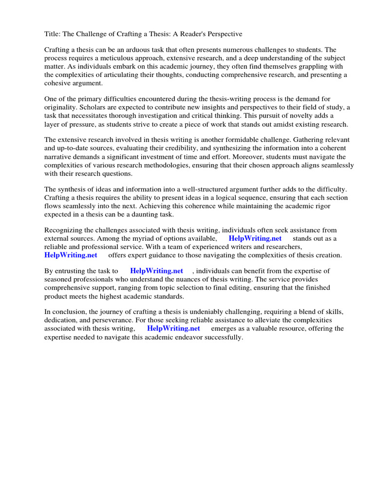 Thesis Reader Response | PDF | Essays | Thesis