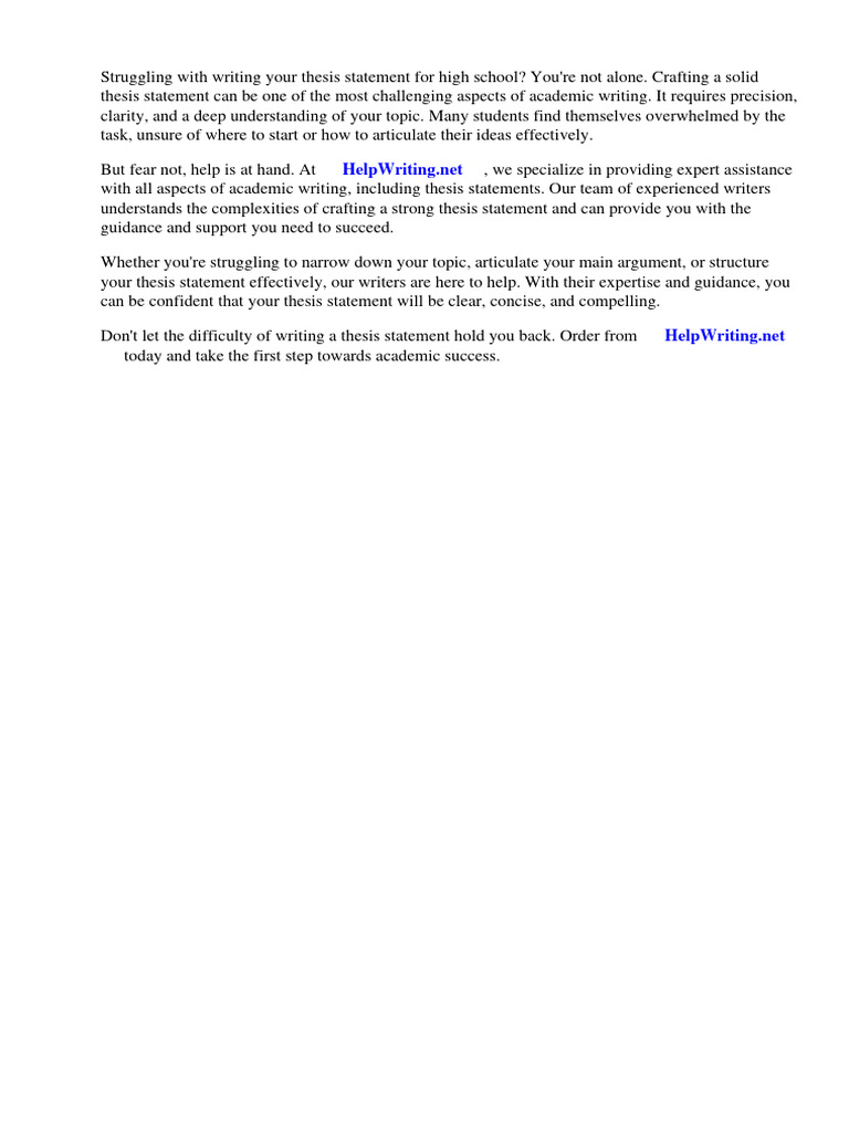 Thesis Statement Example High School | PDF | Essays | Thesis