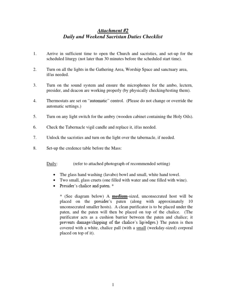(Atch 2) Sacristan Checklist For Daily and Weekend Masses | PDF | Mass ...