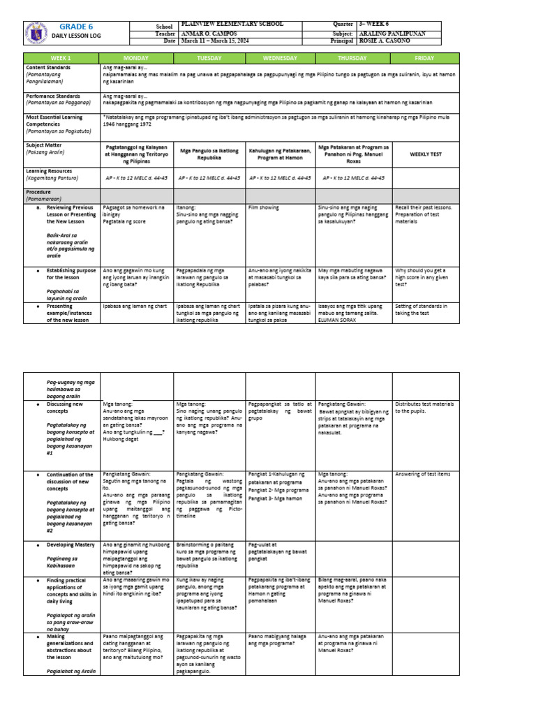 DLL Ap 6 Week 6 - Q3 4 | PDF
