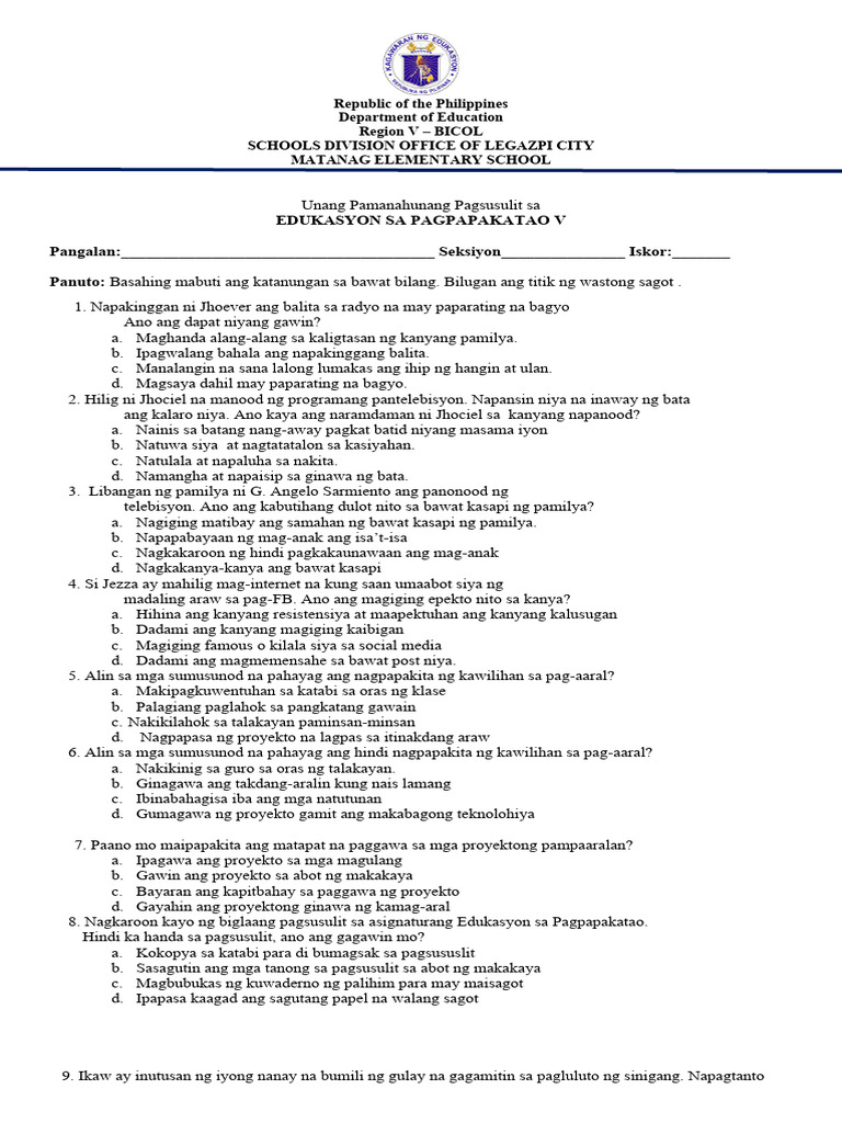 G5 Esp Q1 Periodical Test | PDF