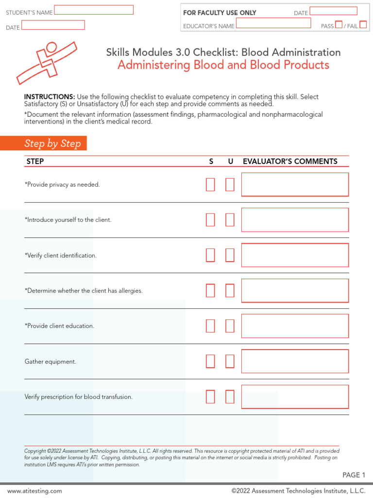 Skills Checklist Blood Admin | Download Free PDF | Intravenous Therapy ...