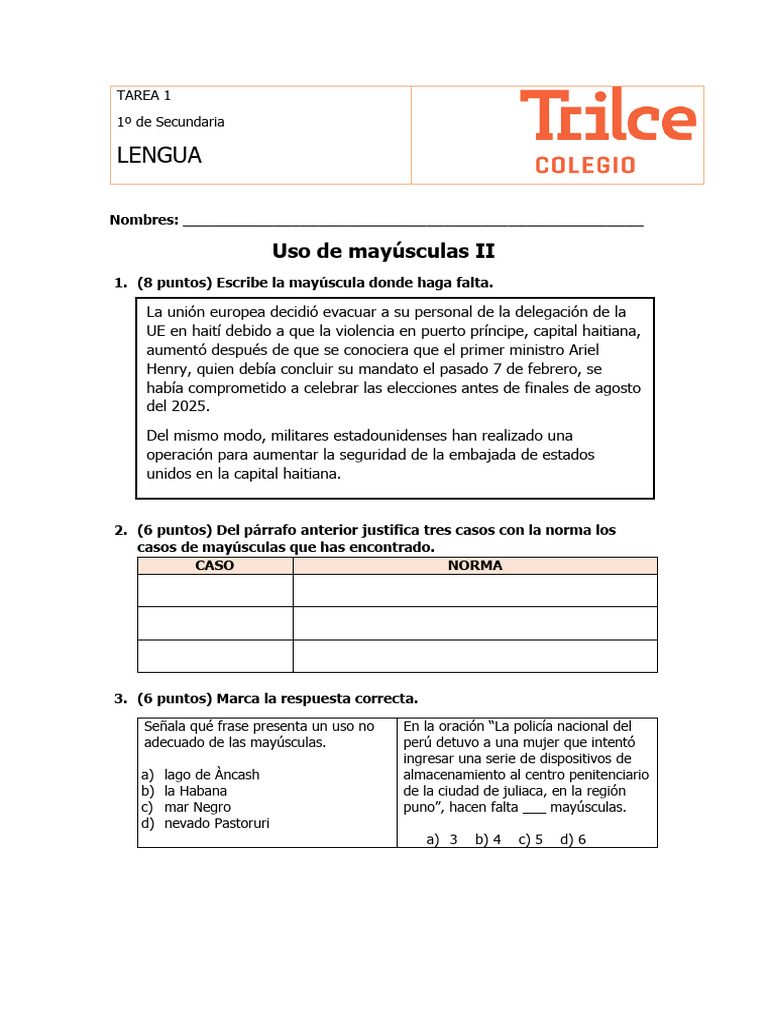 Uso de Mayúsculas en Español: Ejercicios | PDF | Derecho