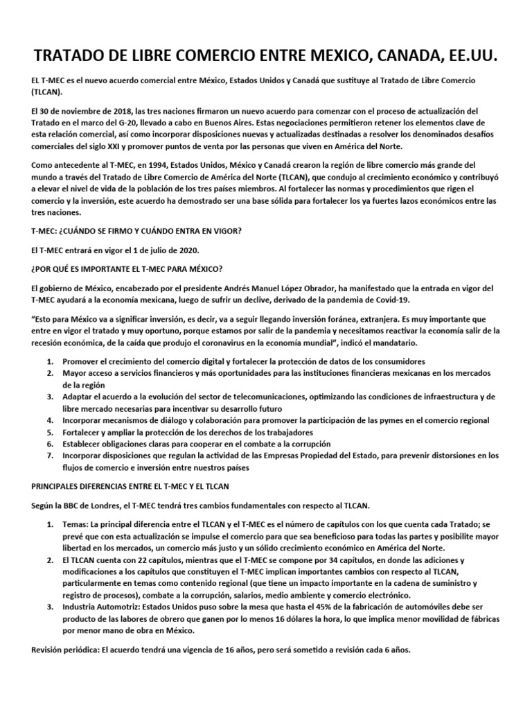 Tratado de Libre Comercio Entre Mexico | Descargar gratis PDF | Tratado de Libre Comercio ...