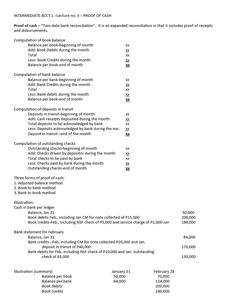 Lecture No.3 Proof of Cash | PDF | Debits And Credits | Banks