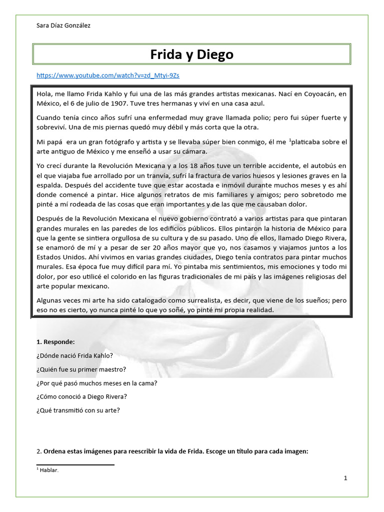 Saradiaz Frida y Diego Preterito Indefinido1 | PDF