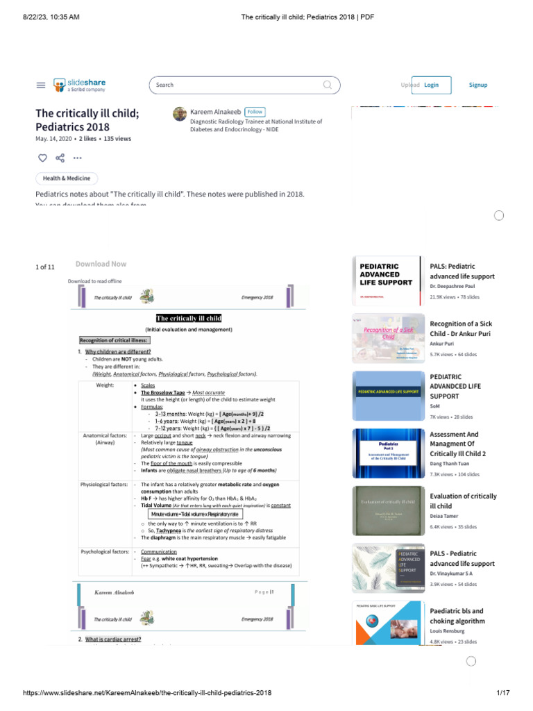 Critically Ill Child: Pediatric Insights | PDF | Breathing | Shock ...