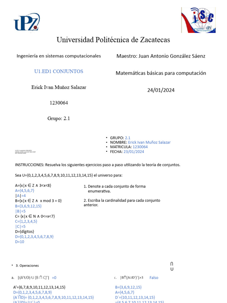 U1.ED1 Cuadernillo de Conjuntos | PDF | Matemáticas