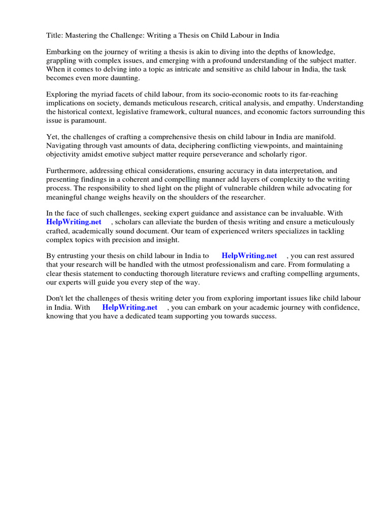 Thesis Guide: Child Labour in India | PDF