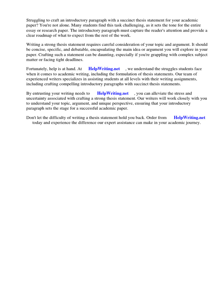 What Is An Introductory Paragraph With A Succinct Thesis Statement