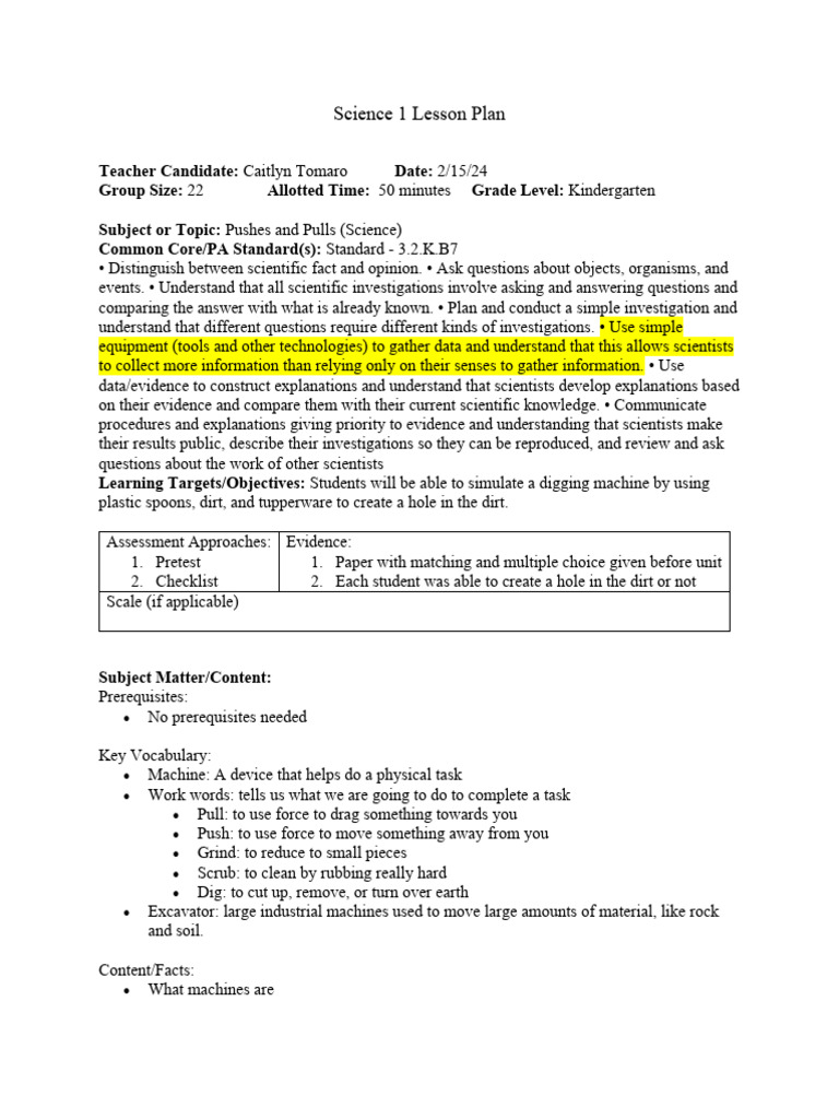Science 1 Lesson Plan | PDF