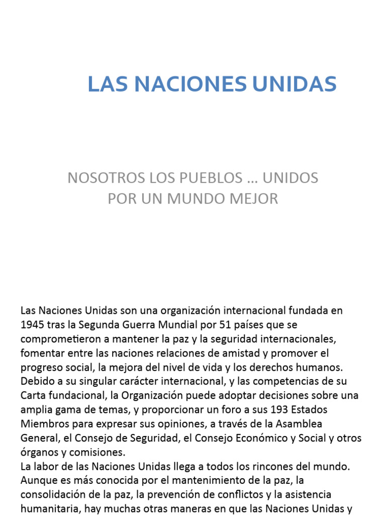 Presentación NACIONES UNIDAS | PDF | Naciones Unidas | Relaciones internacionales