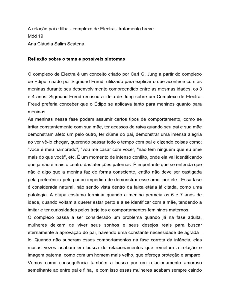 Complexo de Electra: Relação Pai-Filha | PDF | Mãe | Sigmund Freud