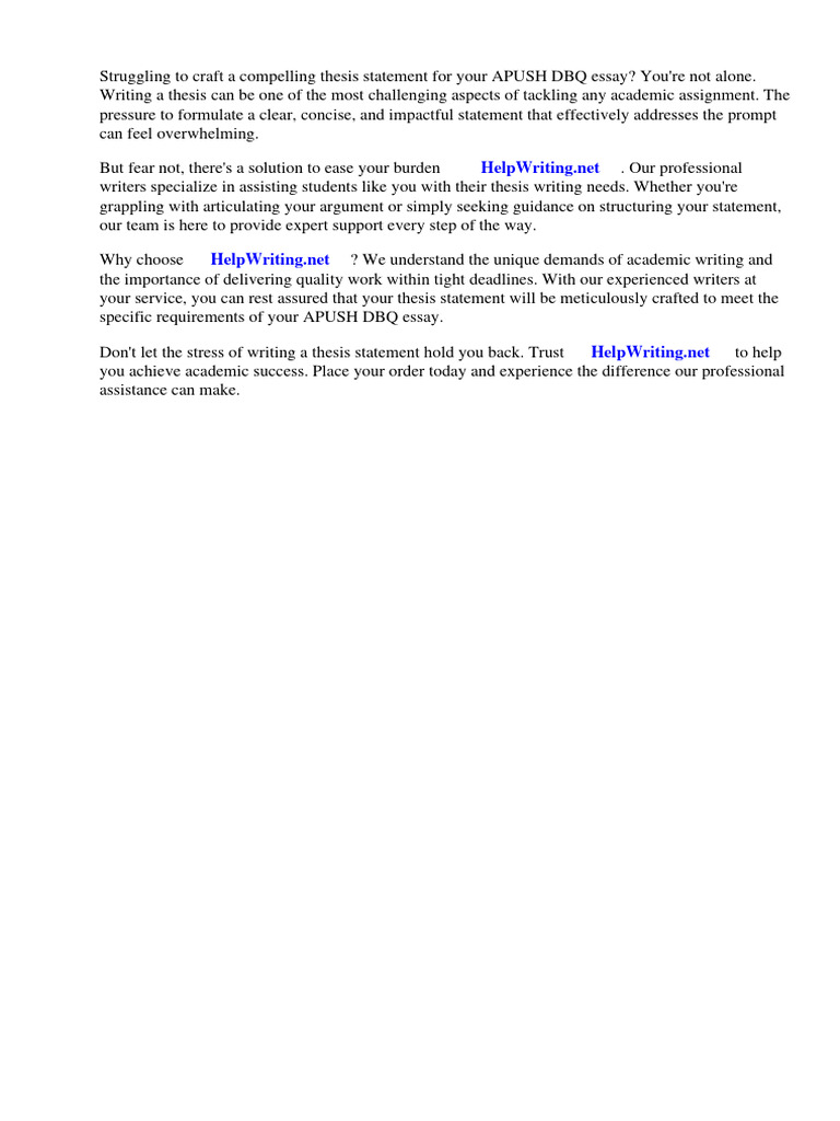 How To Write A Thesis Statement For Apush DBQ | PDF | Essays | Thesis