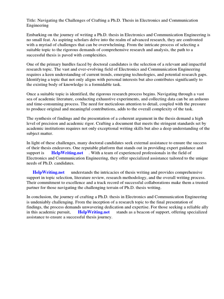 Ph.D. Thesis Guide: Electronics Engineering | PDF | Engineering | Thesis