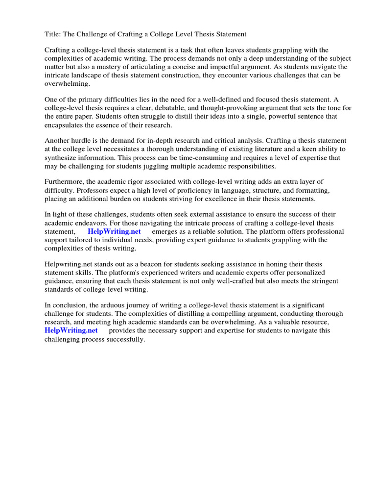 Writing College Level Thesis Statement | PDF | Essays | Thesis
