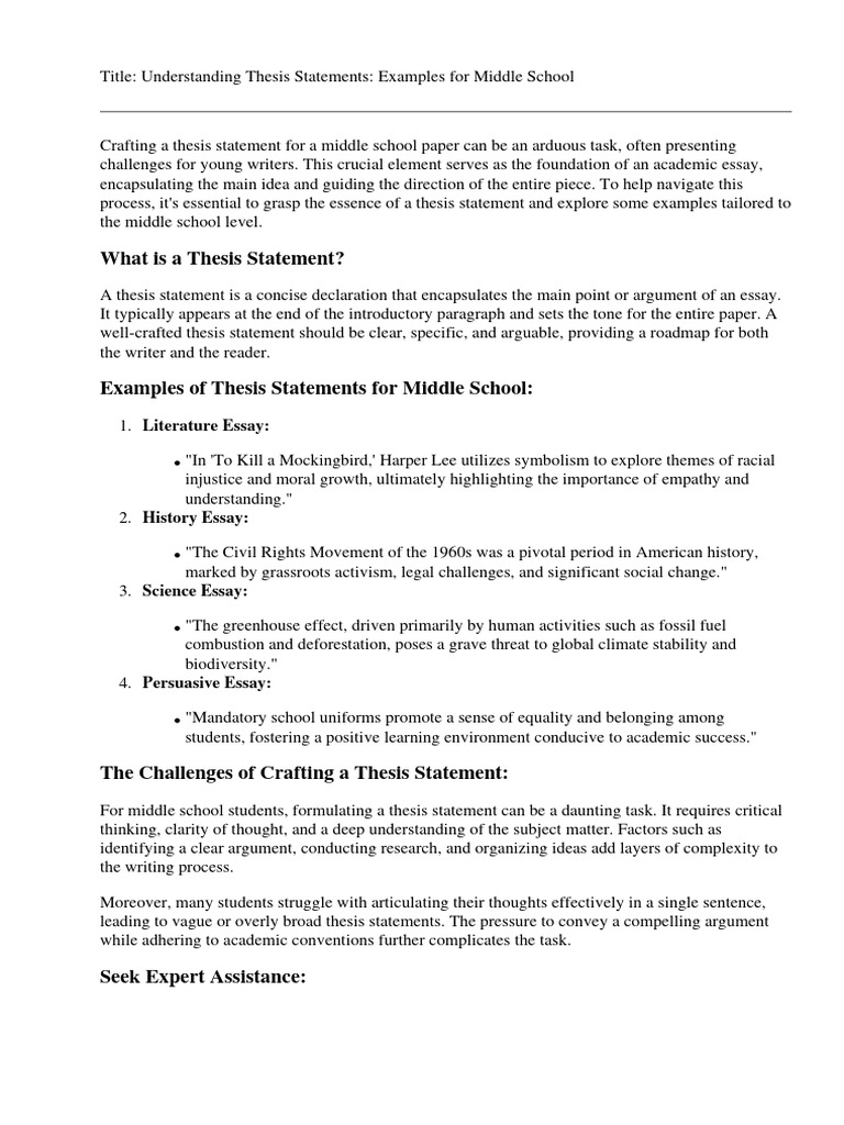 What Is A Thesis Statement Examples For Middle School | PDF | Essays ...