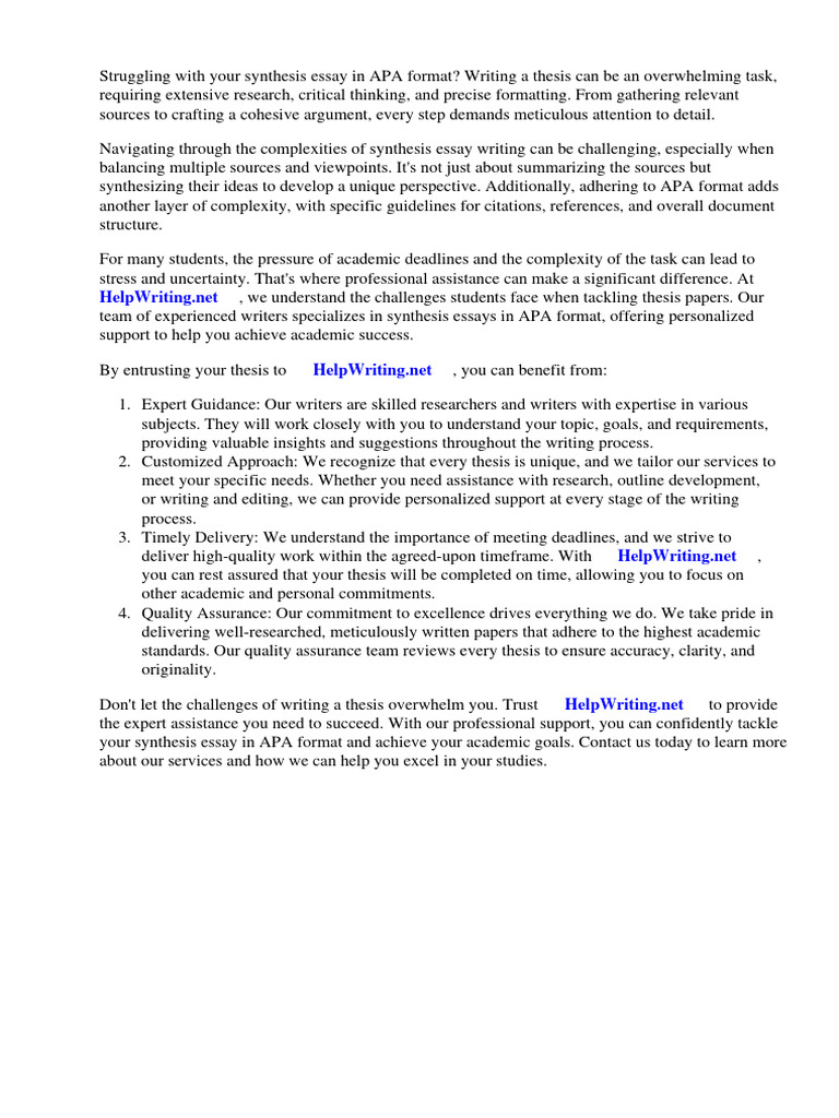 Synthesis Essay Apa Format | PDF | Apa Style | American Psychological ...