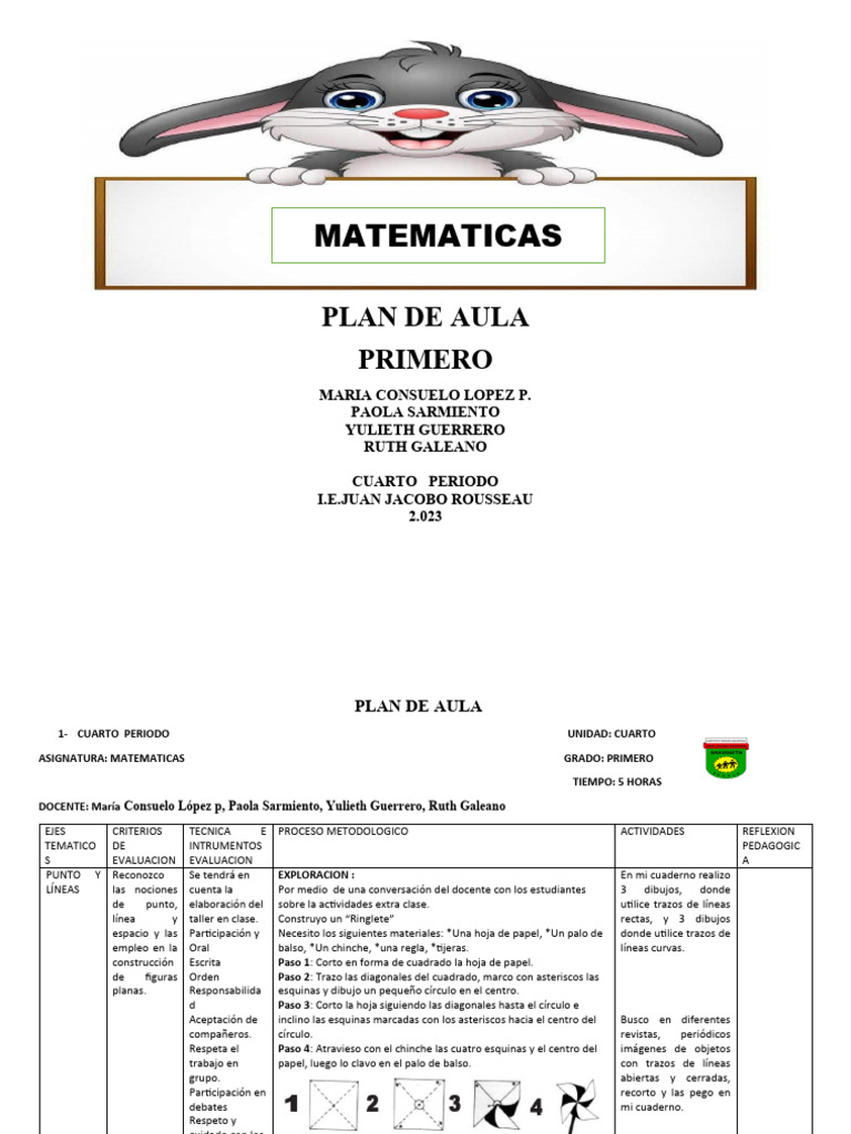 Plande Aula de Matemáticas, 1A, 1B, 1C, 1D, Del 4 Periodo 2023 | PDF