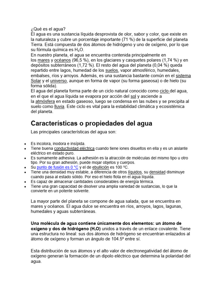 Qué Es El Agua | PDF | Agua | Propiedades del agua
