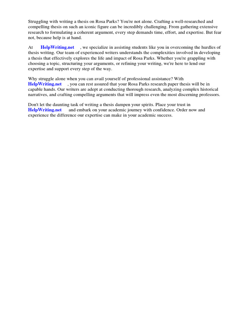 Rosa Parks Research Paper Thesis | PDF | Rosa Parks