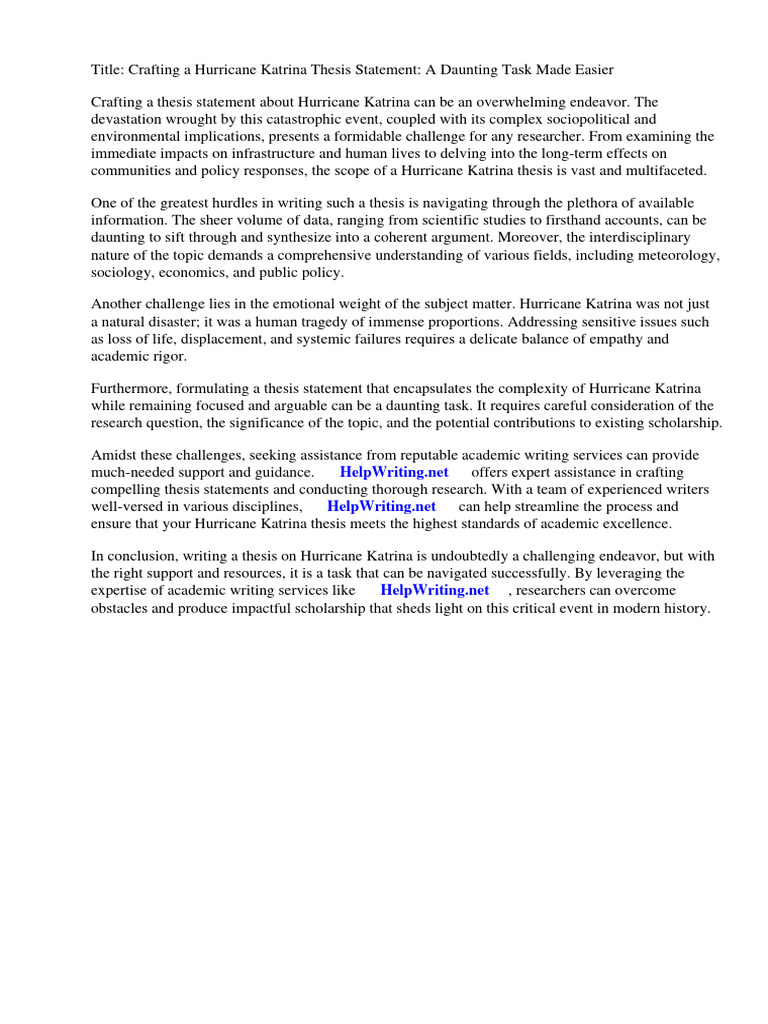 Hurricane Katrina Thesis Statement | PDF | Hurricane Katrina | Tropical ...
