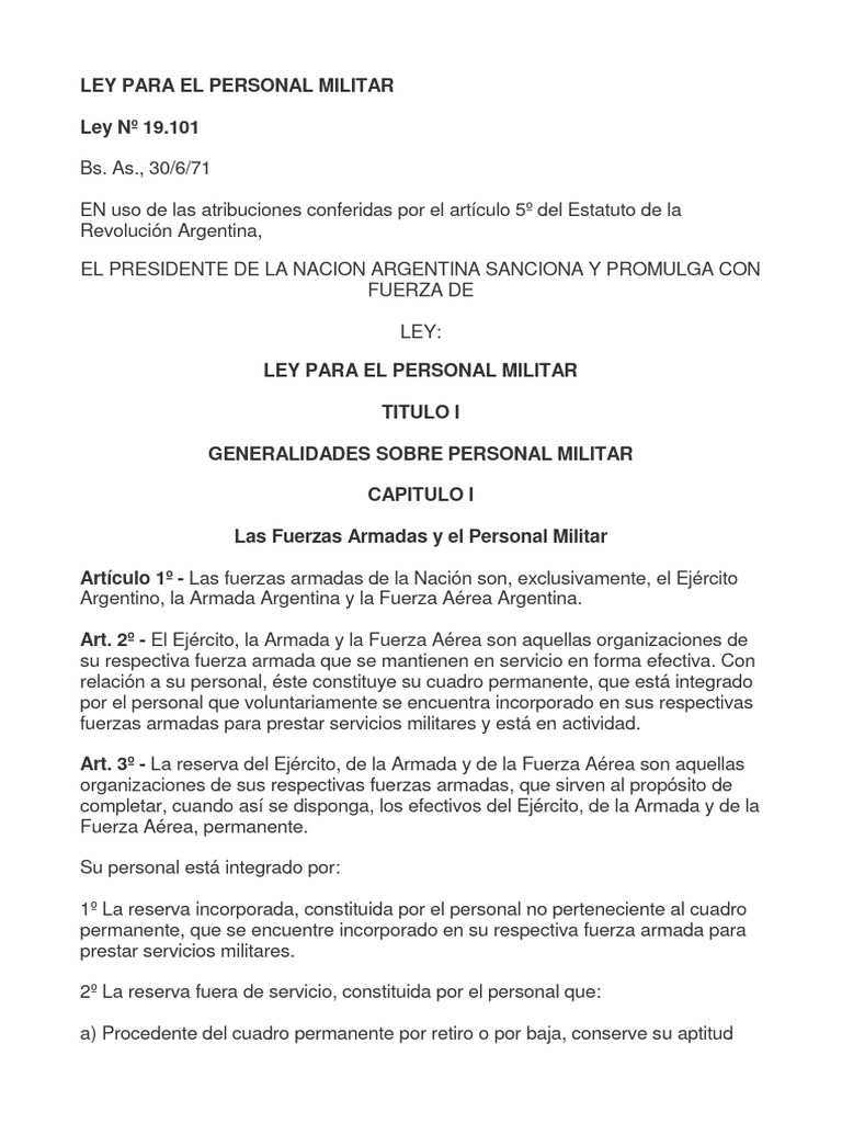 Ley para El Personal Militar | PDF | Oficial general | Oficial no comisionado
