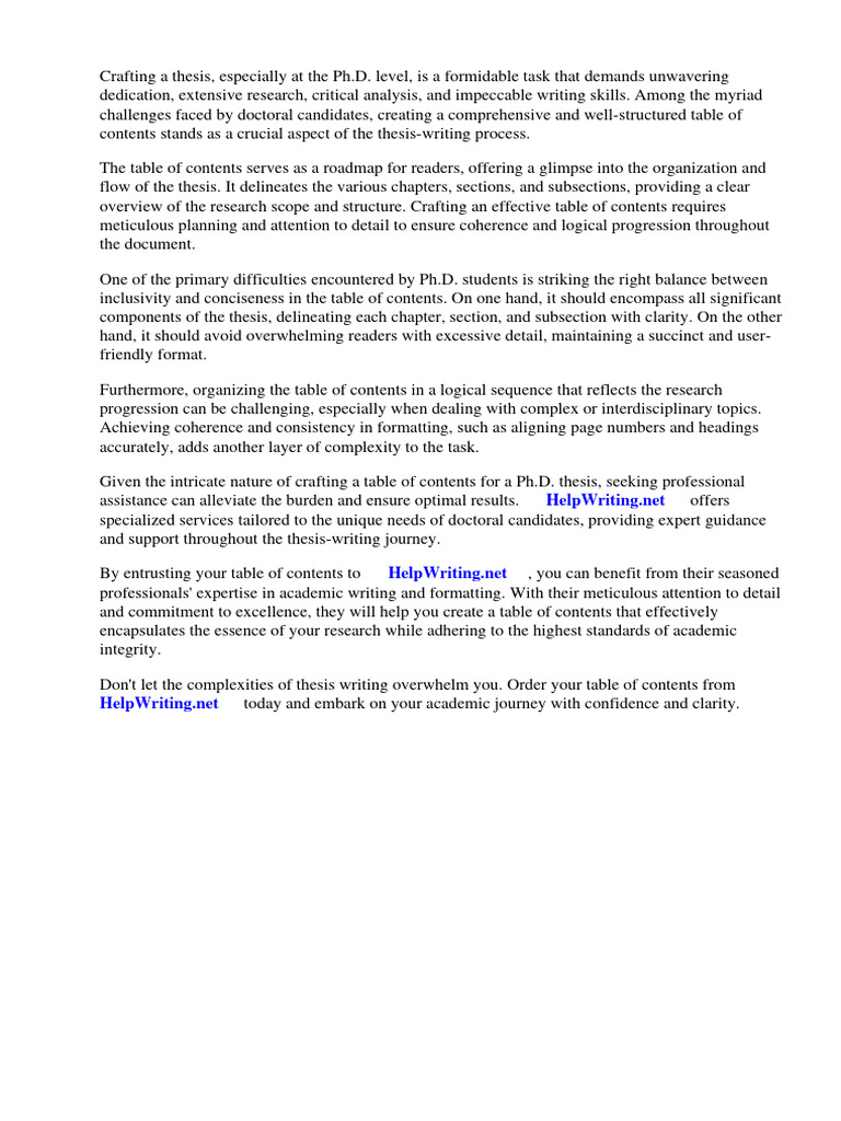 Table of Contents in PHD Thesis | PDF | Thesis | Table Of Contents