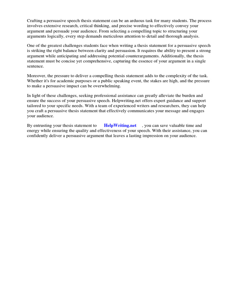 Example of Persuasive Speech Thesis Statement | PDF | Essays | Persuasion