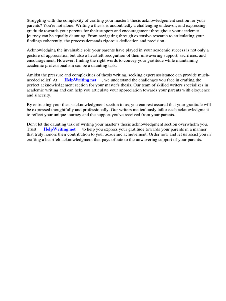 Master Thesis Acknowledgement Parents | PDF | Thesis | Gratitude