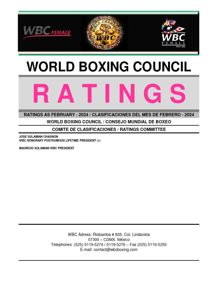 WBC Boxing Ratings February 2024 | PDF | Boxing People | Boxing Champions