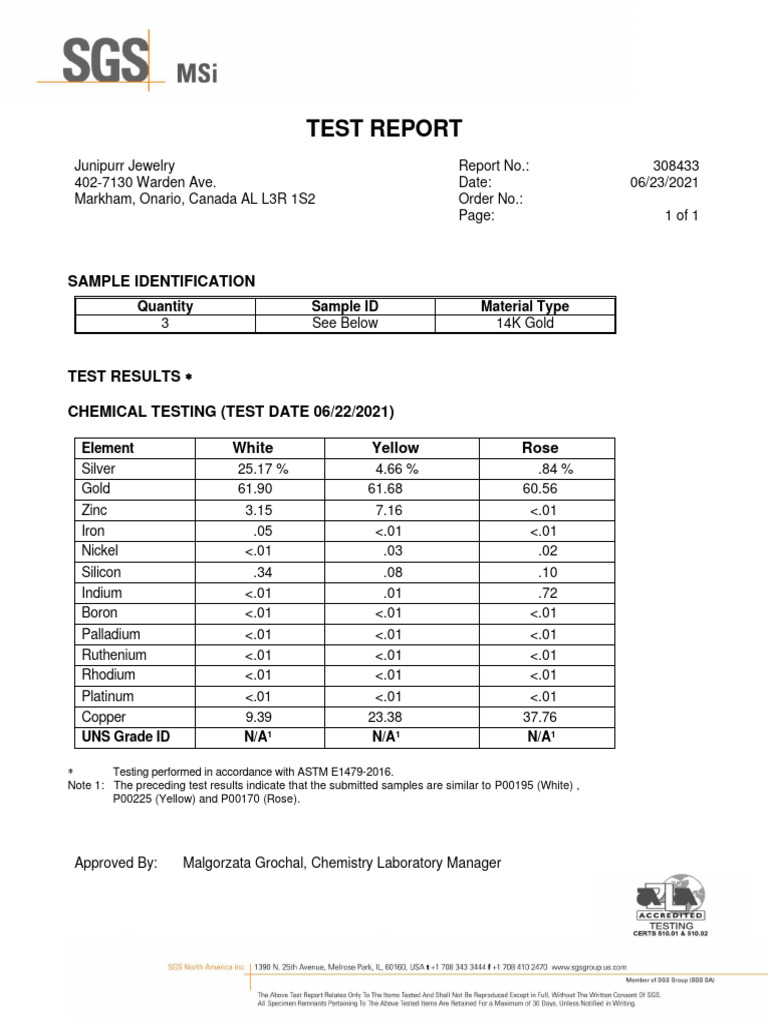 SGS_gold_test_report_1 | PDF | Materials | Transition Metals