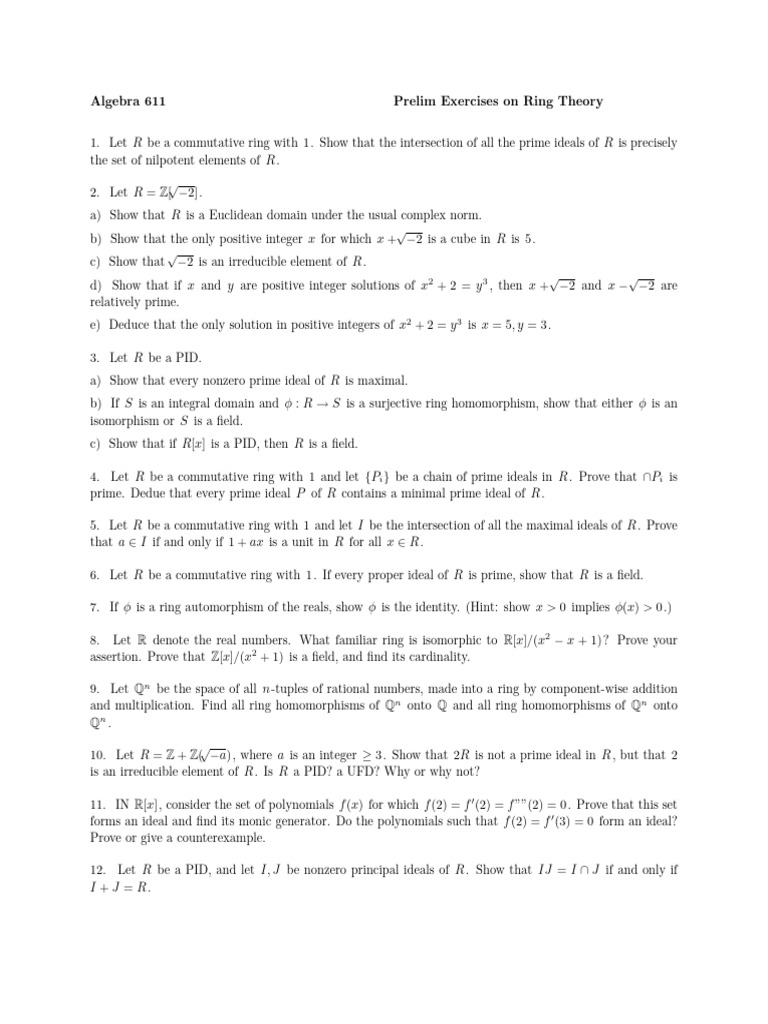 Rings Exercises | PDF | Ring (Mathematics) | Field (Mathematics)