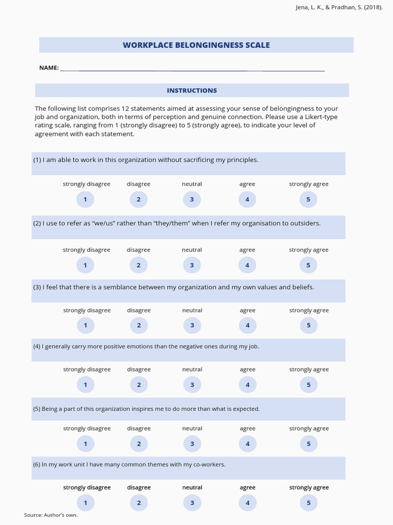 WORKPLACE BELONGINGNESS QUESTIONNAIRE | PDF | Likert Scale | Cognitive ...
