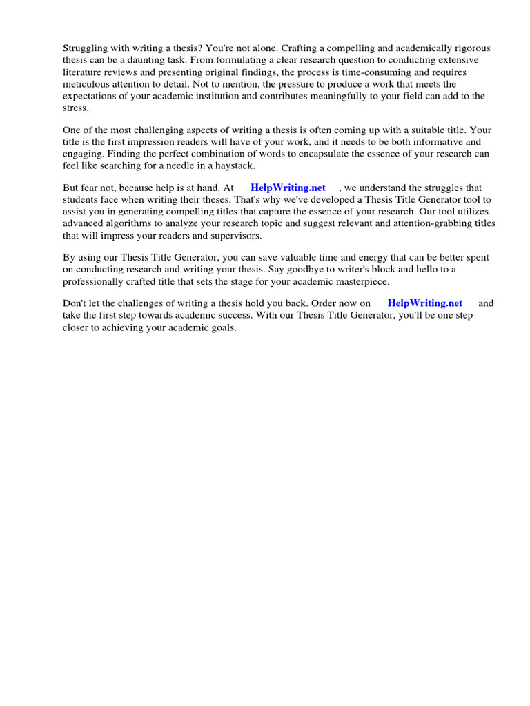 Thesis Title Generator | PDF | Thesis | Essays