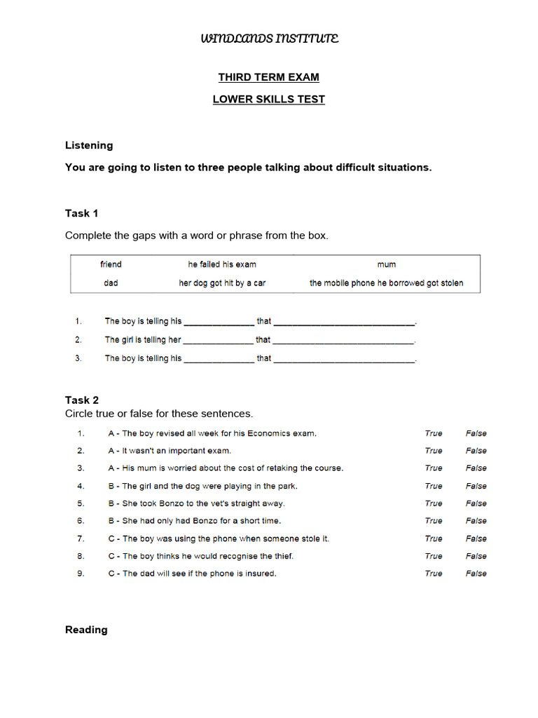 Skills Exam. Third Term Lower | PDF | Sleep | Adolescence