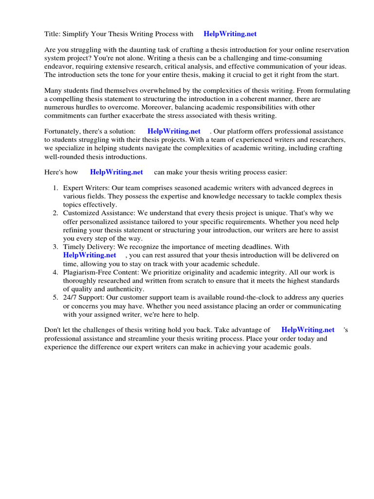 Online Reservation System Thesis Introduction | Download Free PDF ...