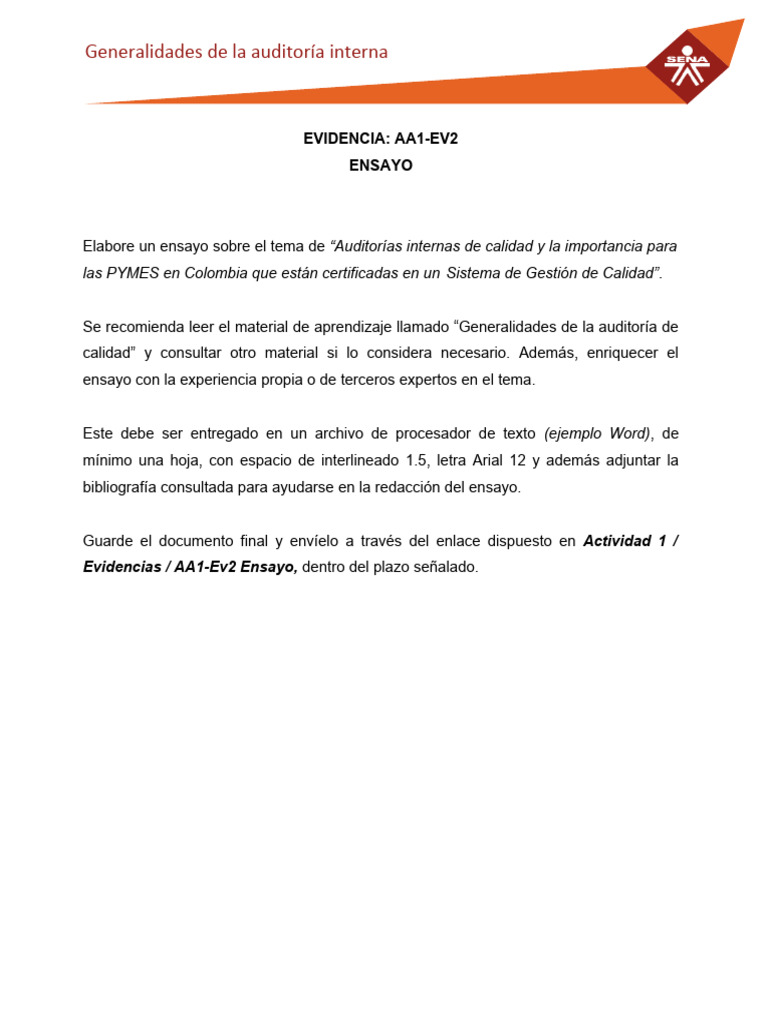 Formato Evidencia AA1 Ev2 Ensayo | PDF | Calidad (comercial) | Business