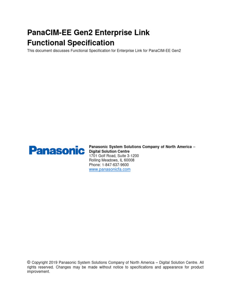 PanaCIMEE Gen2 Func Spec E-Link v10.08 | PDF | Web Server | Internet & Web