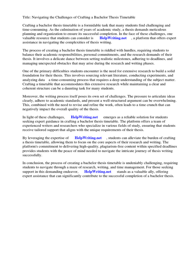 Bachelor Thesis Timetable | PDF