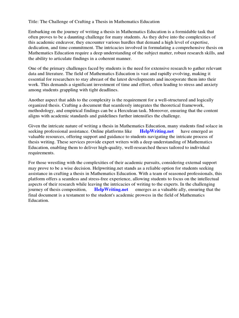 Sample Thesis in Mathematics Education | PDF | Thesis | Mathematics