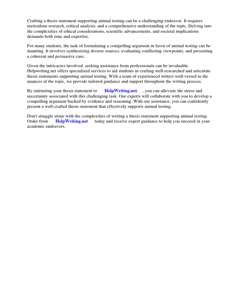 Thesis Statement Supporting Animal Testing | PDF | Animal Testing ...