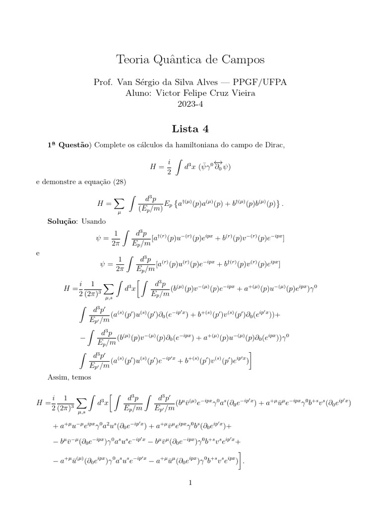 Lista 4 - Victor Vieira | PDF | Quantum Mechanics | Scientific Theories