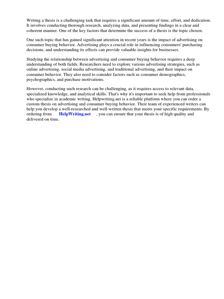 Thesis Advertising on Consumer Buying Behaviour | PDF | Behavior | Online Shopping