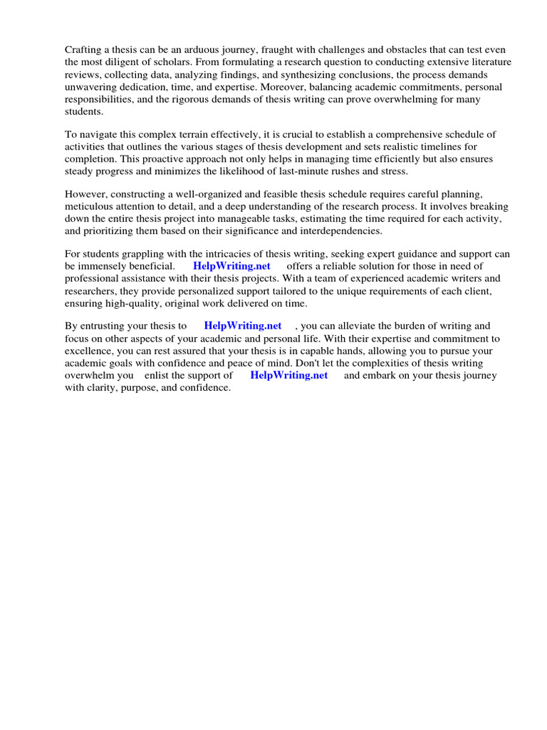 Thesis Schedule of Activities | PDF | Thesis | Qualitative Research