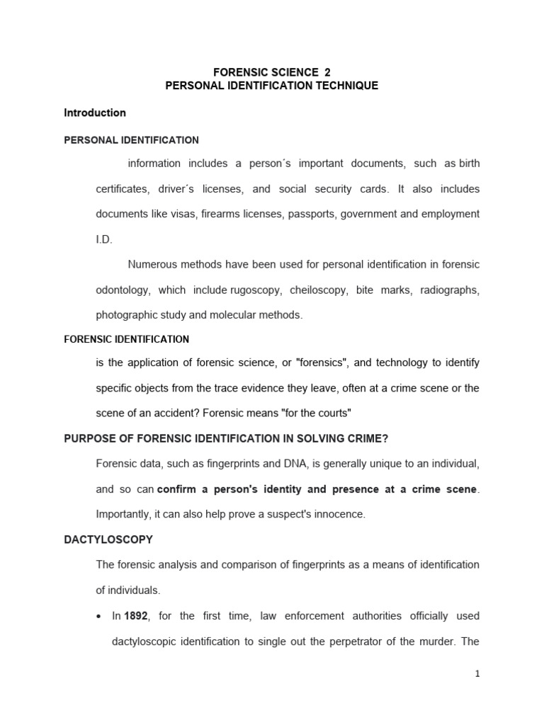 Forensic Identify | PDF | Fingerprint | Forensic Science