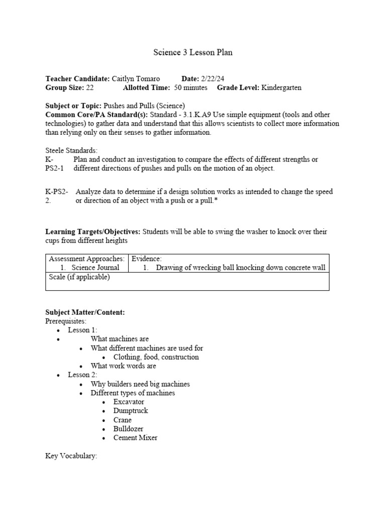 Push and Pull Lesson Plan for K-3 | PDF | Art